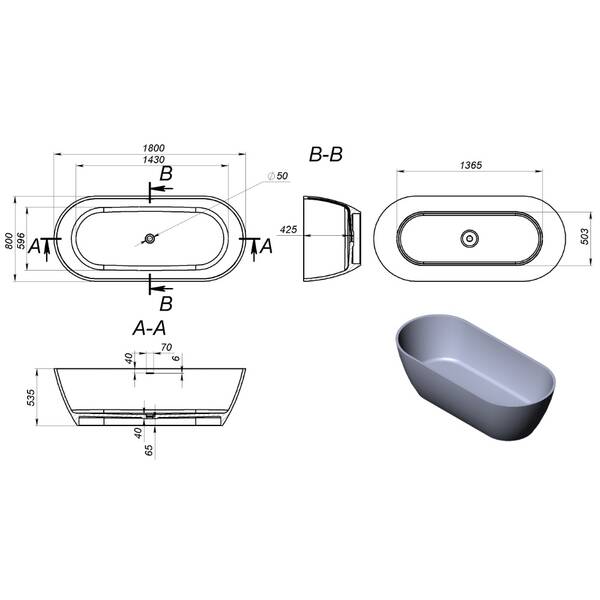 Ванна зі штучного каменю Devit Laguna 18080110UM 180х80 см, біла матова - купити в інтернет ...