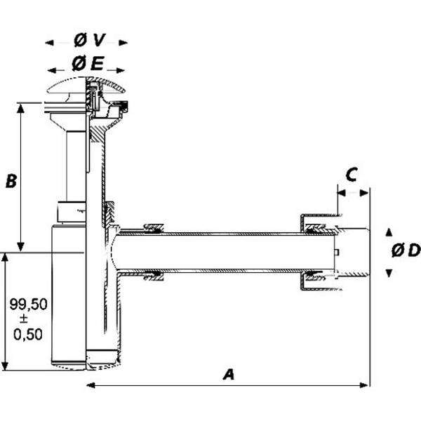 Сифон для раковини колбовий Devit DEV001756 з донним клапаном click-clack, чорний, випуск d32 ...