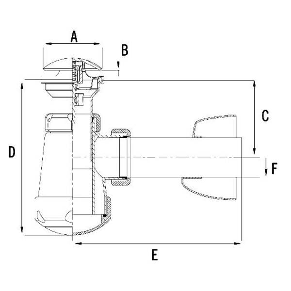 Сифон для раковини колбовий Devit DEV002786 з донним клапаном click-clack, білий, накладка хром ...
