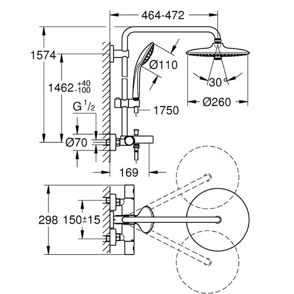 Душова система Grohe Euphoria 260 27475002 з термостатом та виливом ...
