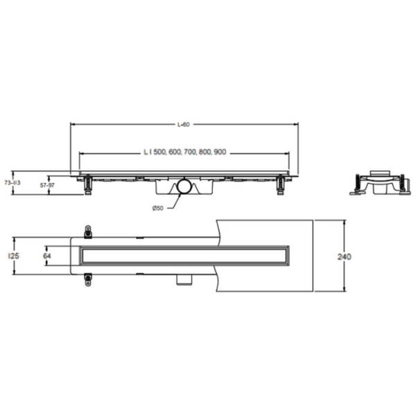 Душовий канал Devit Basic BA60210 60 см з низьким сифоном і накладкою, з горизонтальним виводом ...